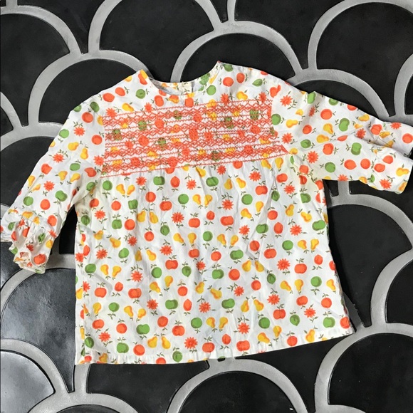 OAK | Shirts & Tops | Vintage Oak Smocked Ruffle Fruit Print Blouse 5 ...